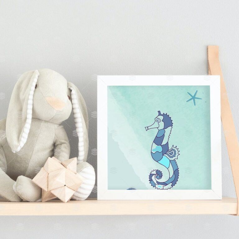 Boho Ocean Blue Seahorse Marine Wall Art | Cute Printable