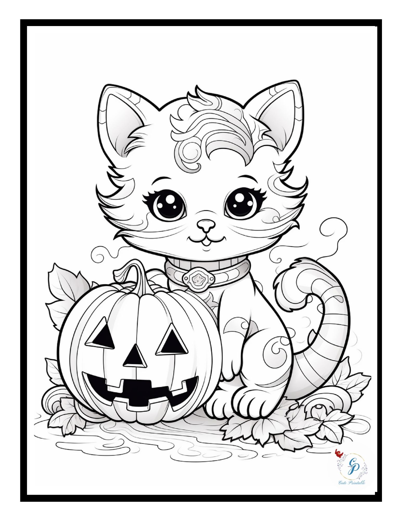 Halloween Cat Coloring Pages for Kids & Adults | Cute Printable