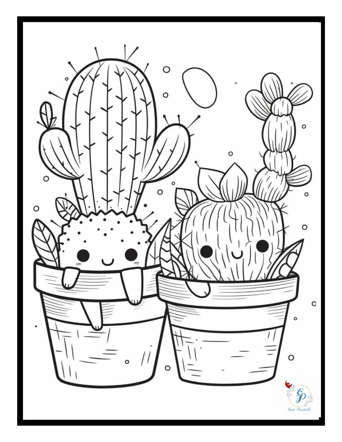 60 Cute Kawaii Cactus Coloring Pages | Cute Printable