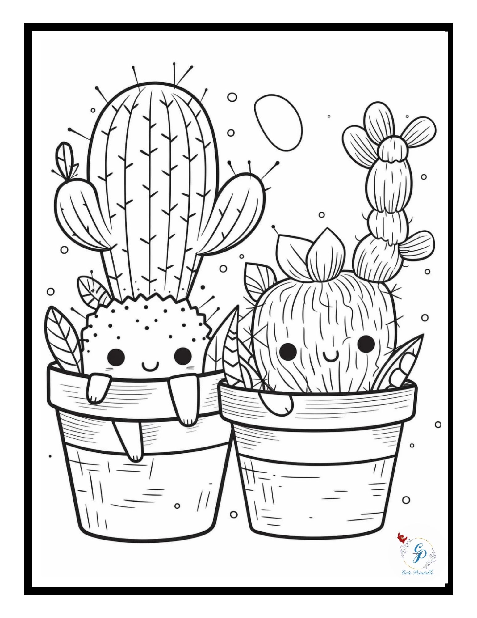 60 Cute Kawaii Cactus Coloring Pages | Cute Printable
