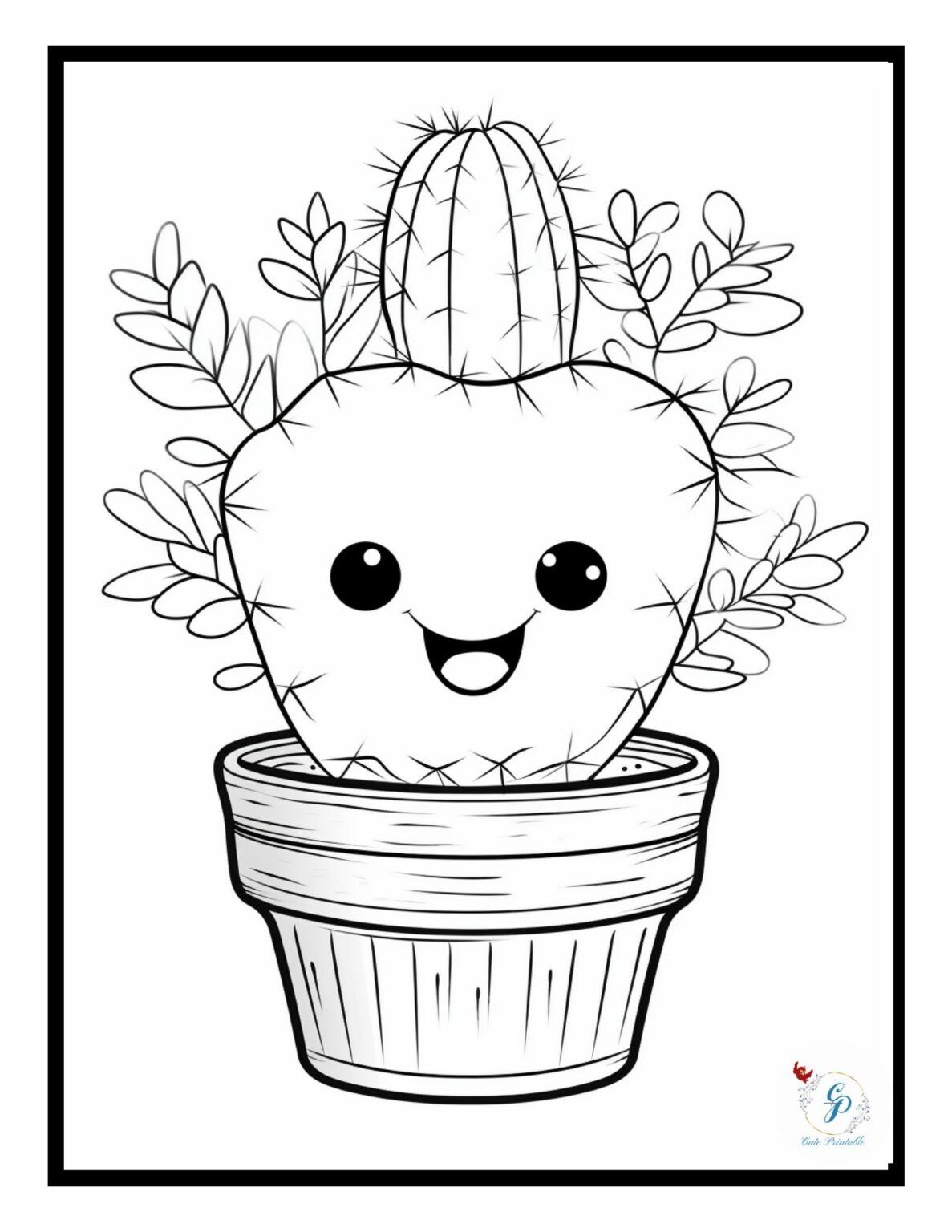 60 Cute Kawaii Cactus Coloring Pages | Cute Printable