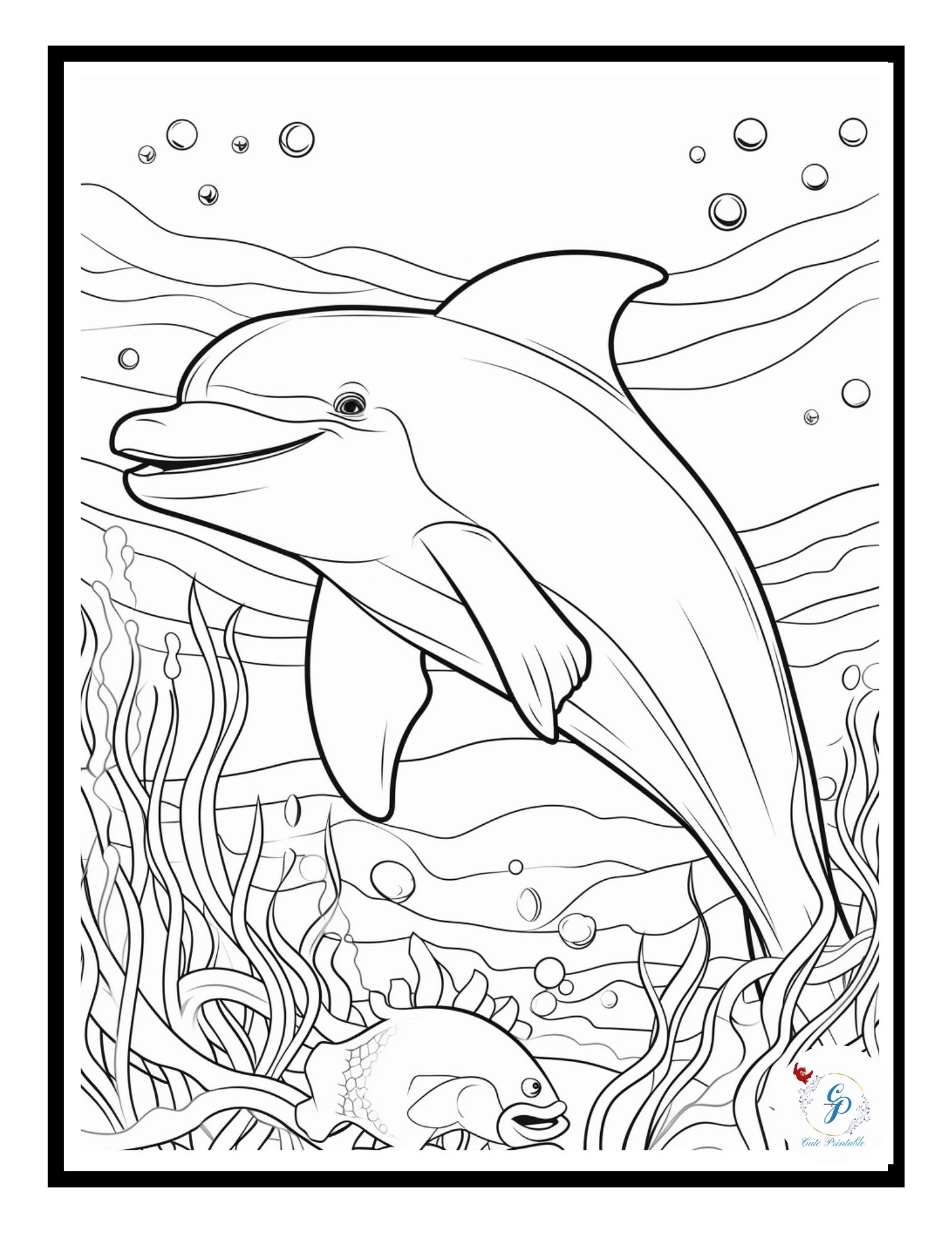 70 Underwater Dolphin Coloring Pages for Kids & Adults | Cute Printable