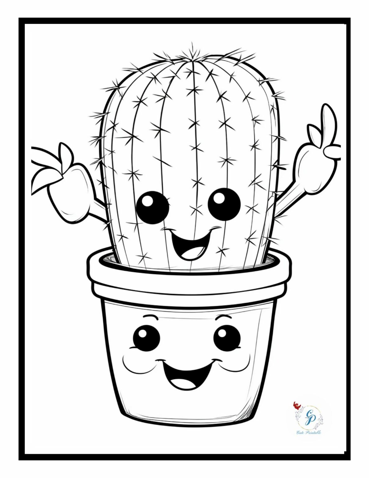 60 Cute Kawaii Cactus Coloring Pages | Cute Printable