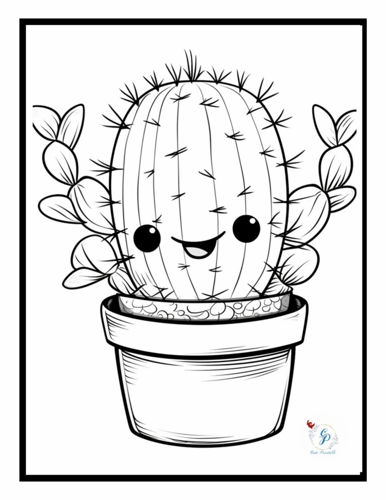 60 Cute Kawaii Cactus Coloring Pages | Cute Printable