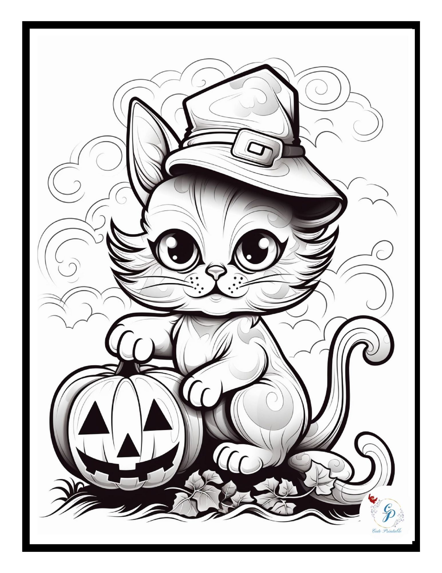 Halloween Cat Coloring Pages for Kids & Adults | Cute Printable