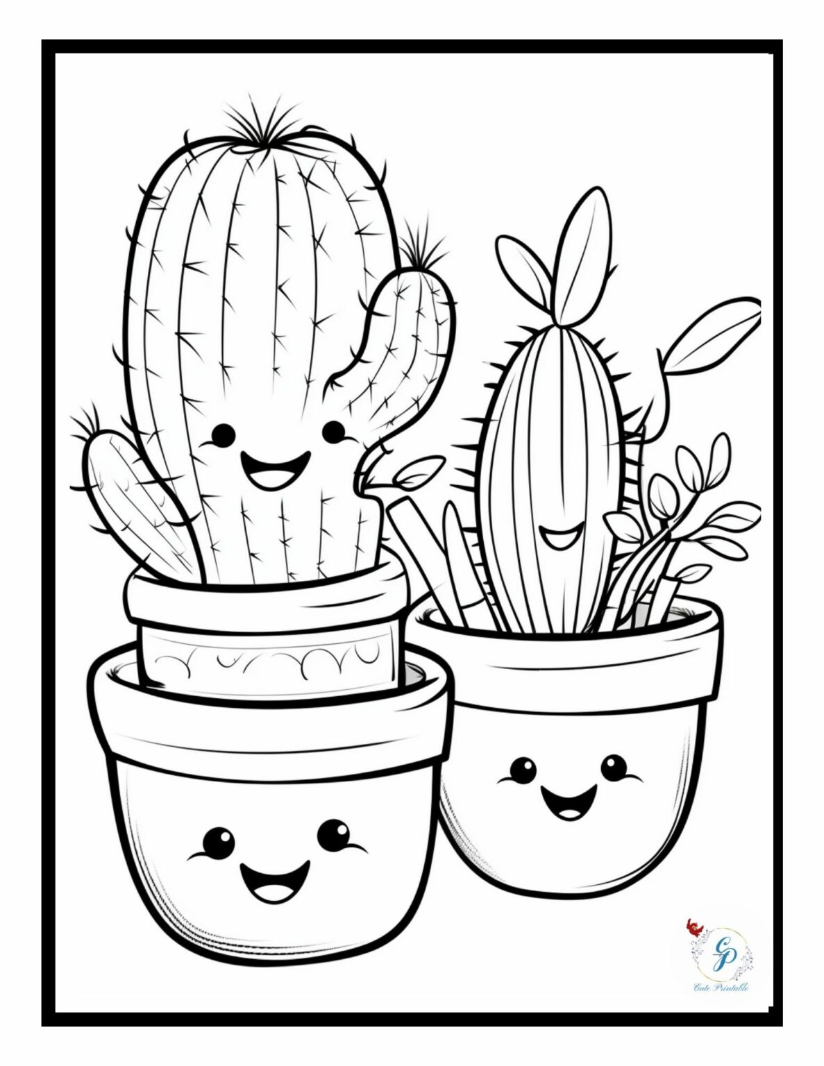 60 Cute Kawaii Cactus Coloring Pages | Cute Printable