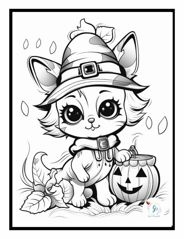 Halloween Cat Coloring Pages for Kids & Adults | Cute Printable