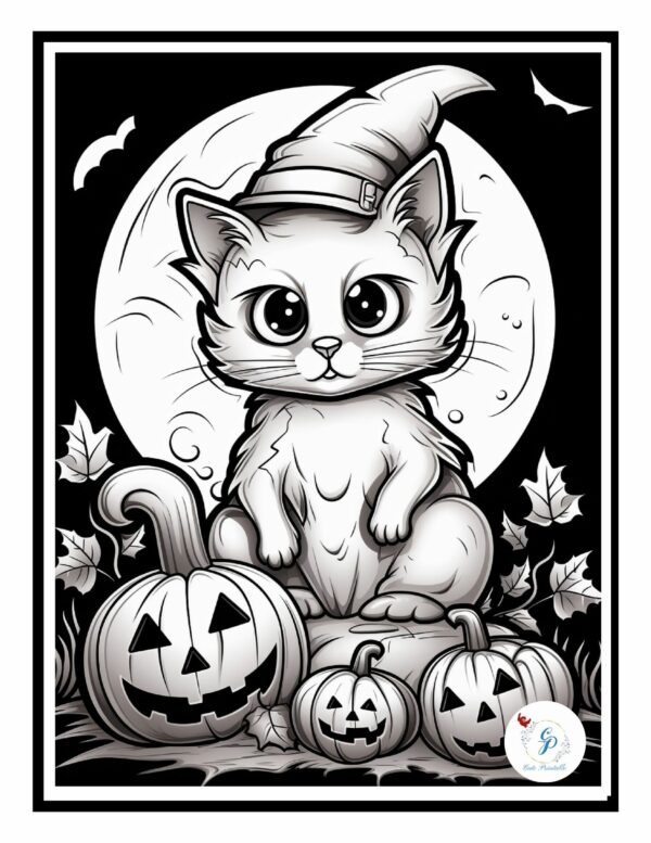 Halloween Cat Coloring Pages for Kids & Adults | Cute Printable