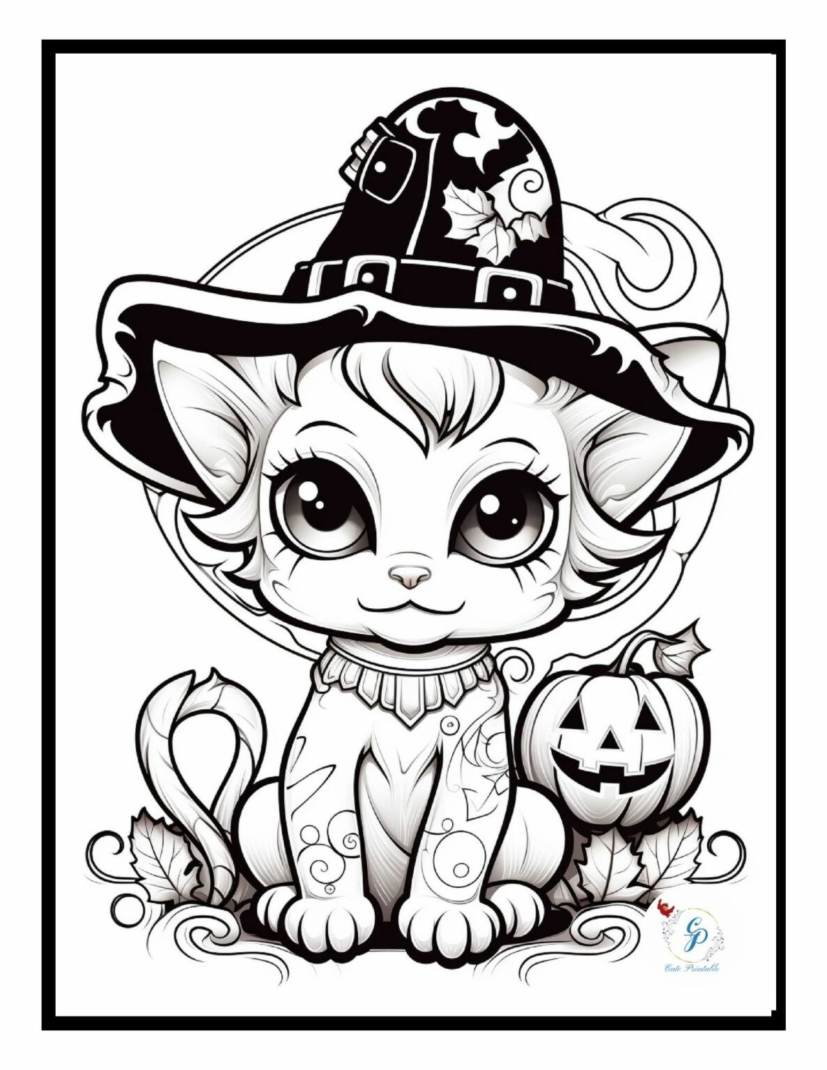 Halloween Cat Coloring Pages for Kids & Adults | Cute Printable