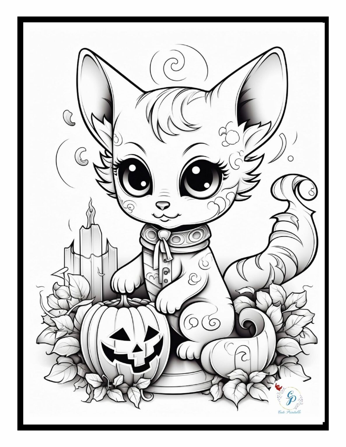 Halloween Cat Coloring Pages for Kids & Adults | Cute Printable