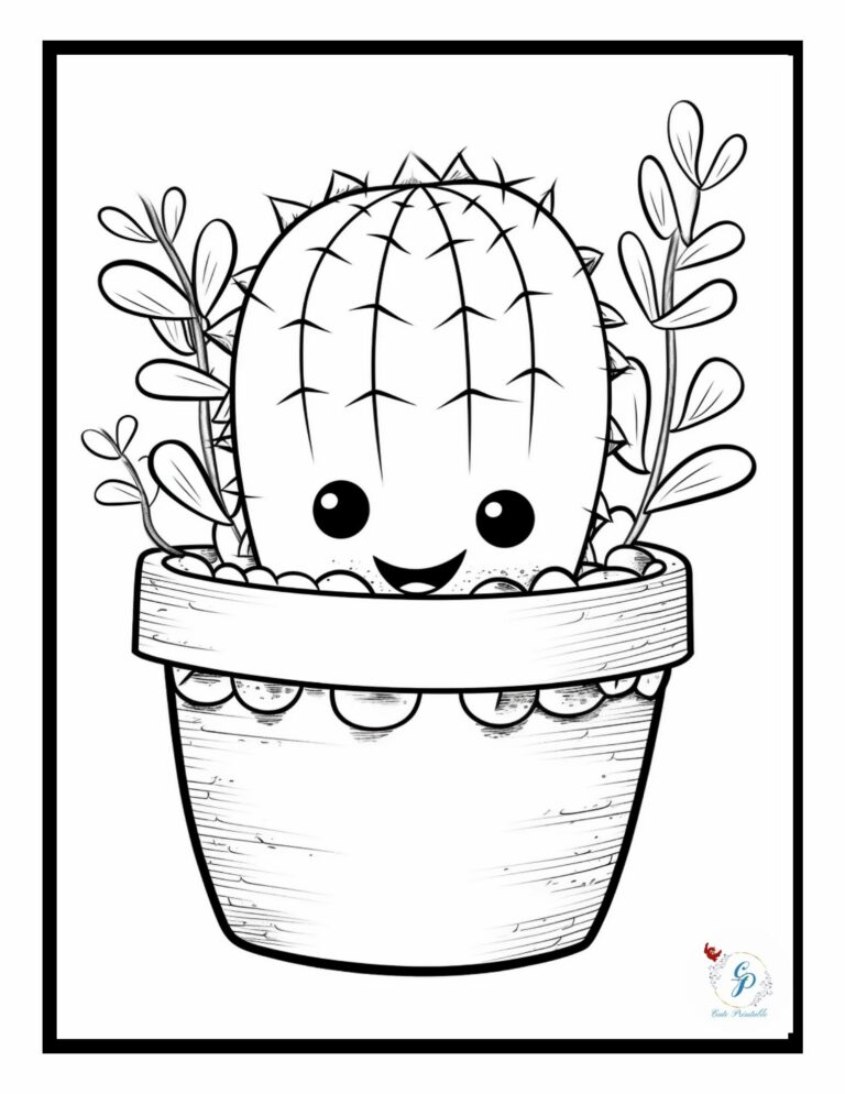 60 Cute Kawaii Cactus Coloring Pages | Cute Printable