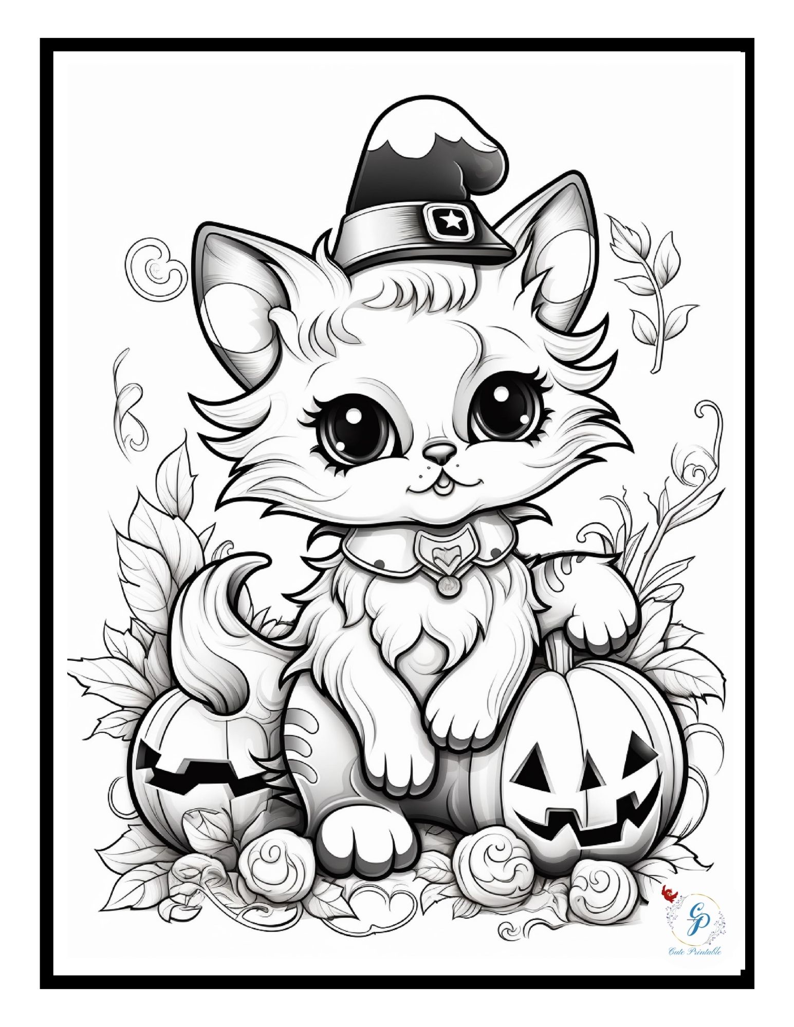 Halloween Cat Coloring Pages for Kids & Adults | Cute Printable