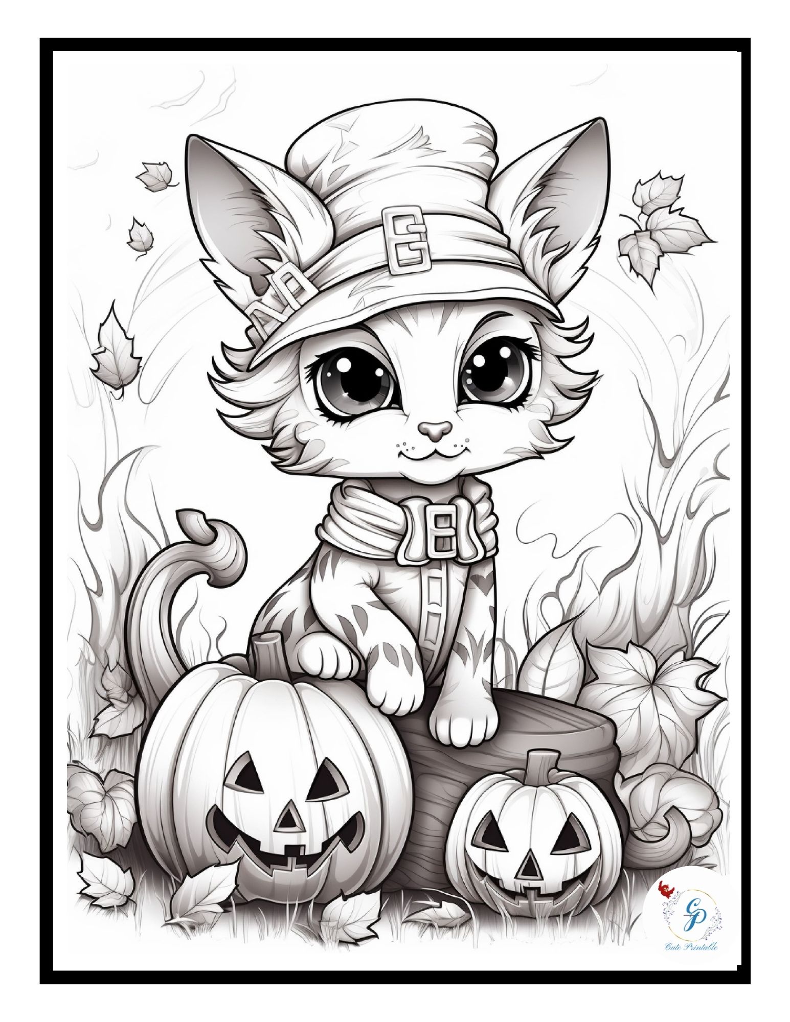 Halloween Cat Coloring Pages for Kids & Adults | Cute Printable