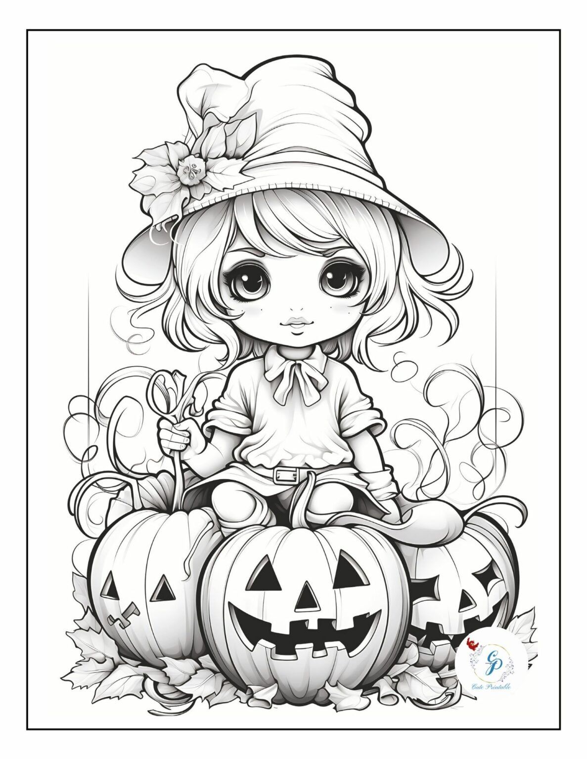 Cute Kids & Halloween Pumpkins Coloring Pages for Kids