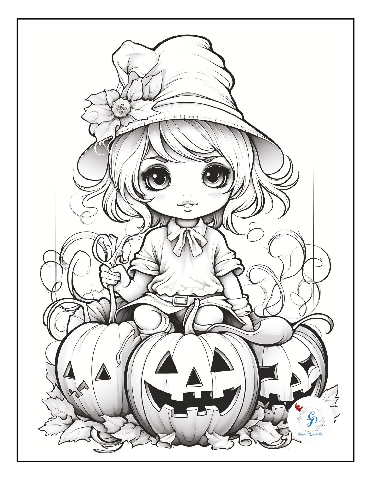 Cute Kids & Halloween Pumpkins Coloring Pages for Kids