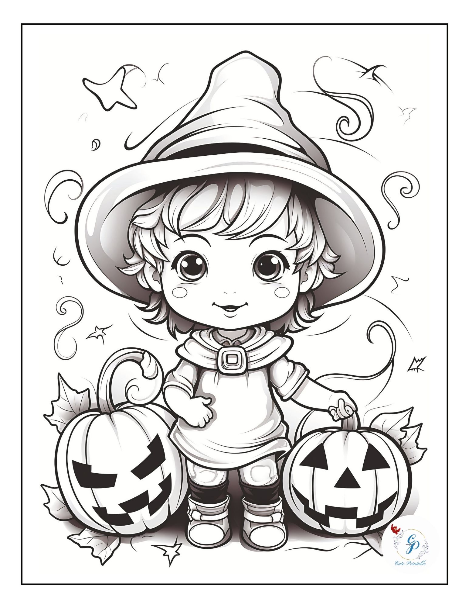 Cute Kids & Halloween Pumpkins Coloring Pages for Kids
