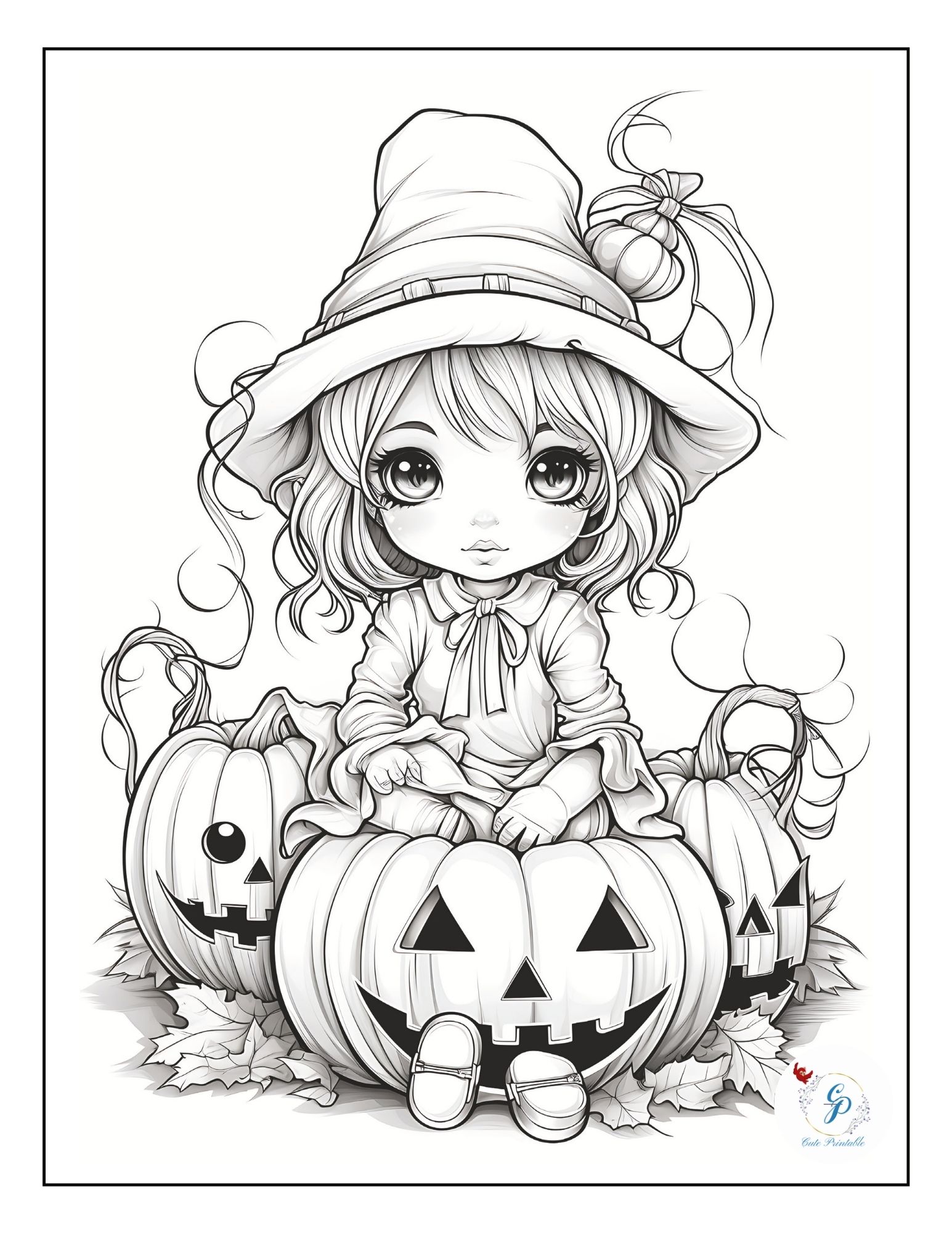 Cute Kids & Halloween Pumpkins Coloring Pages for Kids
