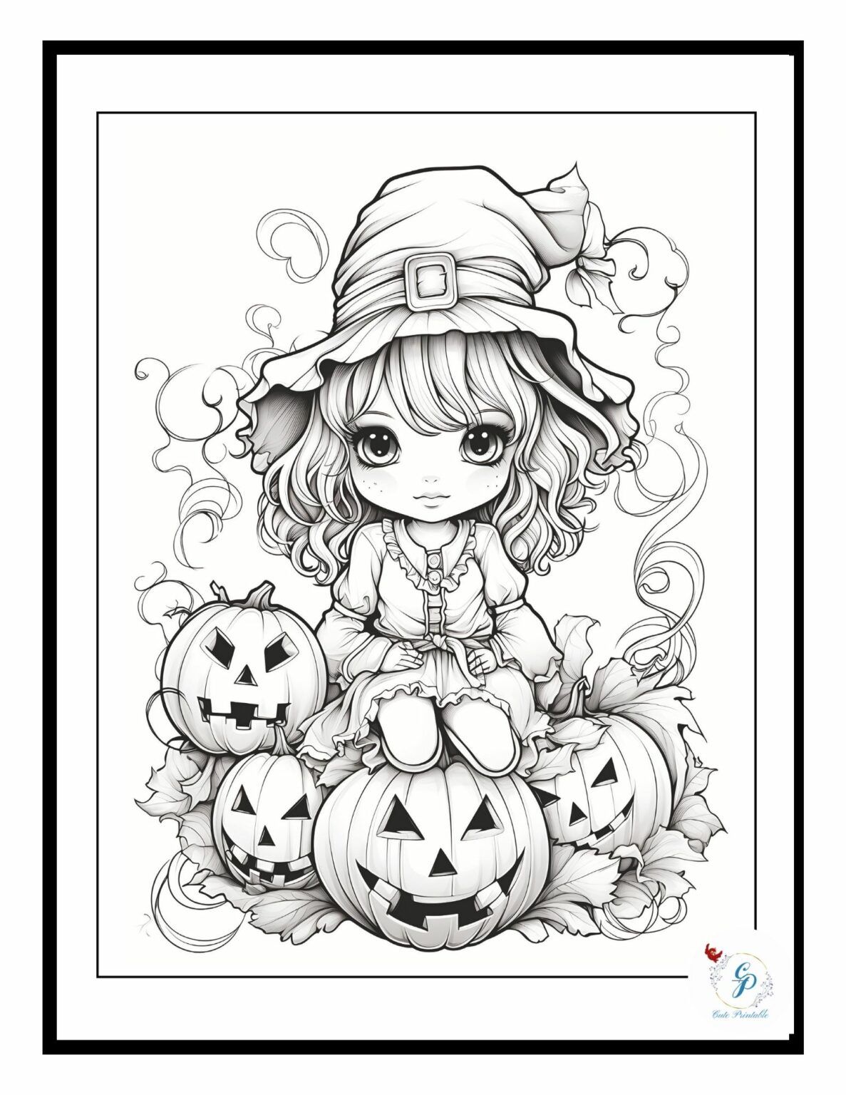 Cute Kids & Halloween Pumpkins Coloring Pages for Kids
