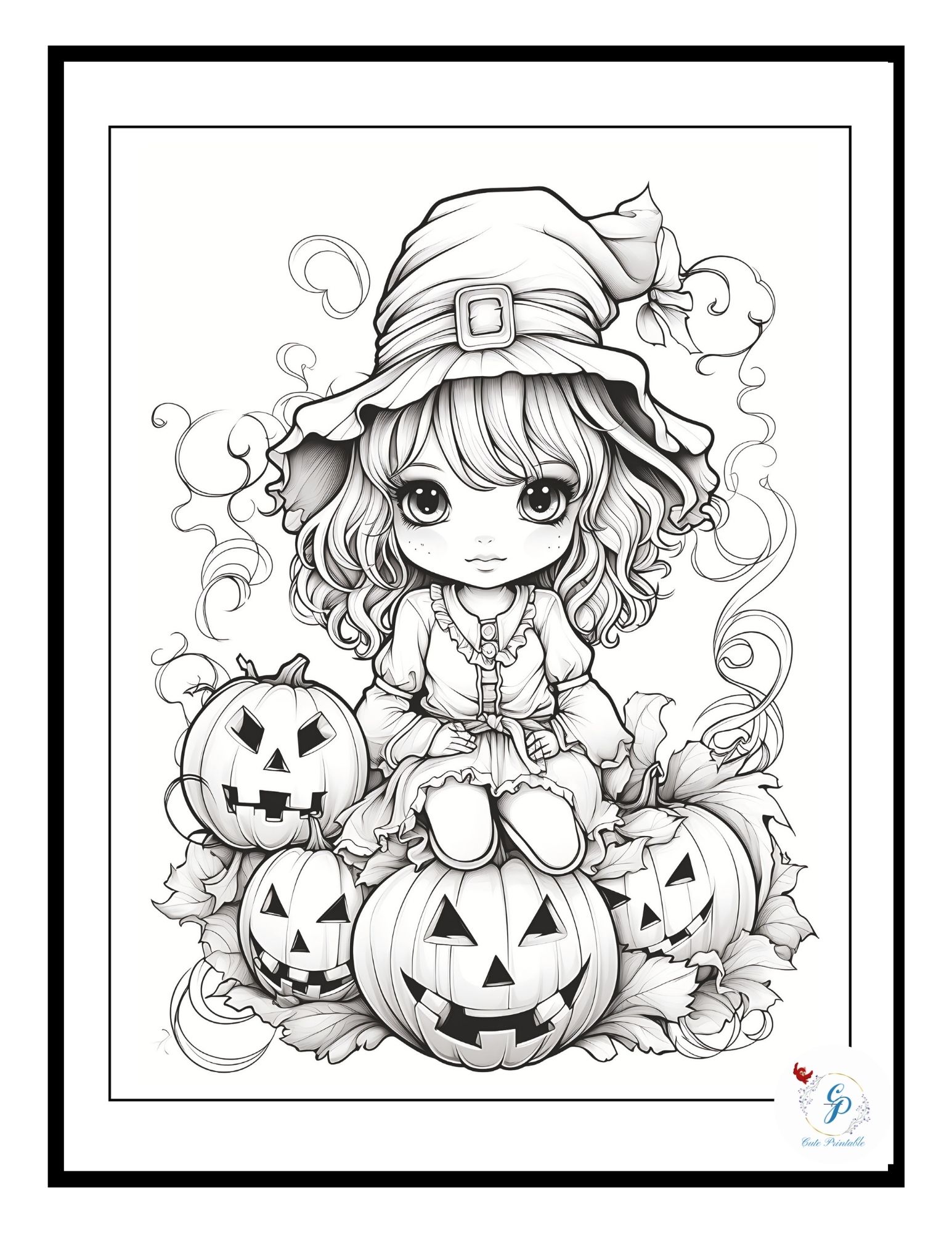 Cute Kids & Halloween Pumpkins Coloring Pages for Kids