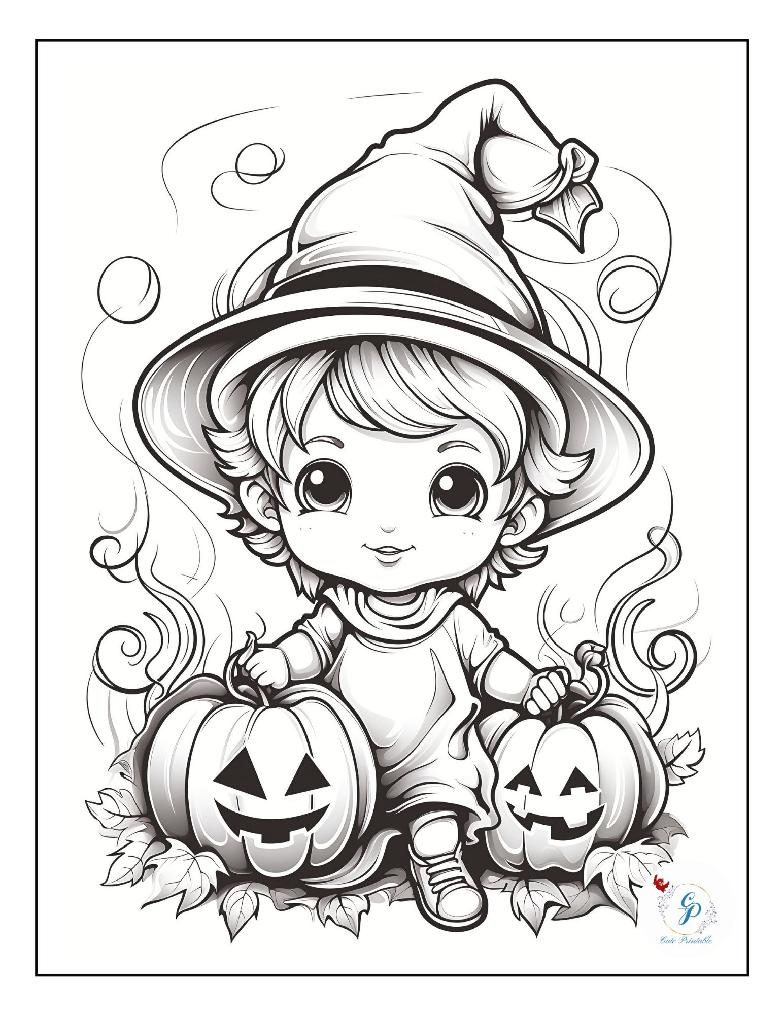 Cute Kids & Halloween Pumpkins Coloring Pages for Kids