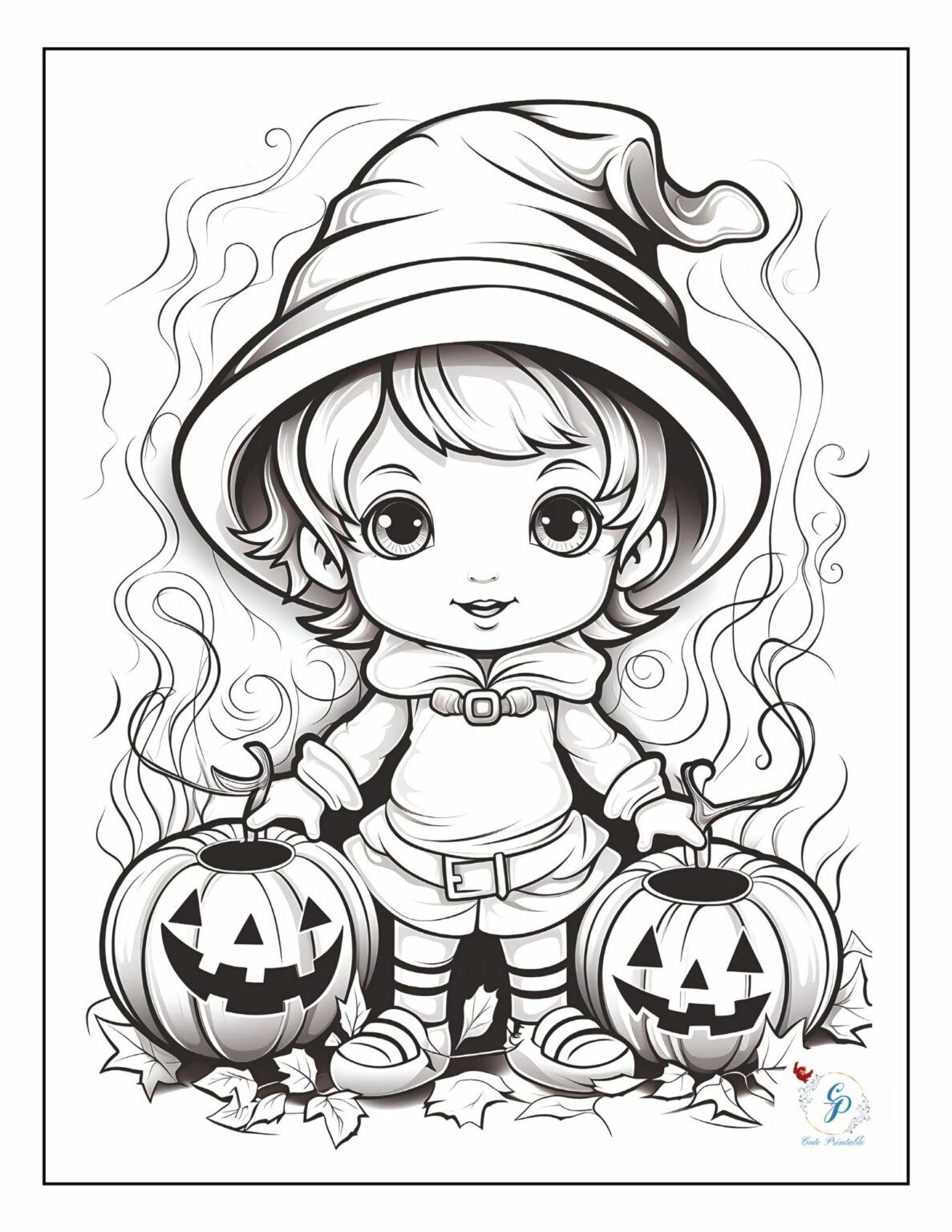 Cute Kids & Halloween Pumpkins Coloring Pages for Kids