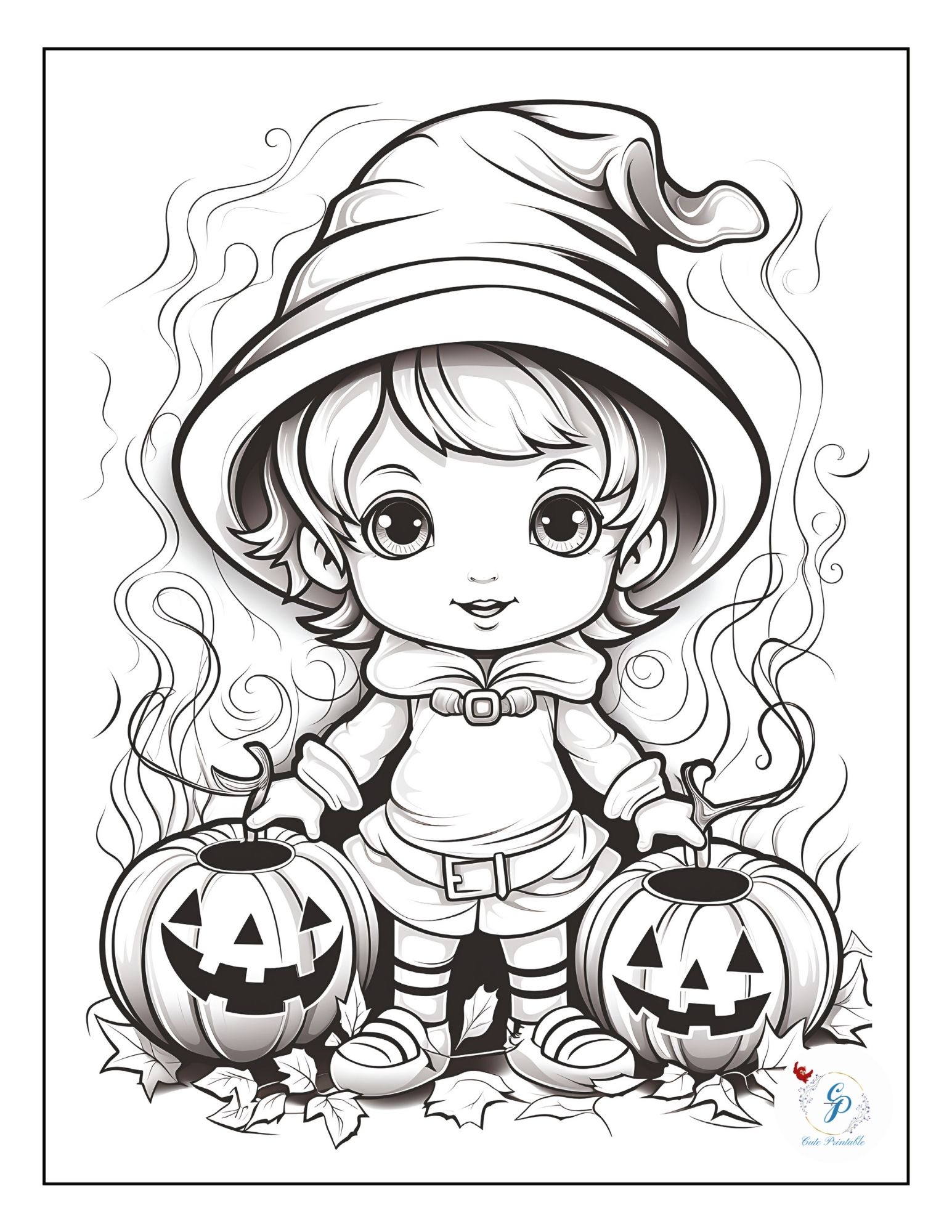 Cute Kids & Halloween Pumpkins Coloring Pages for Kids