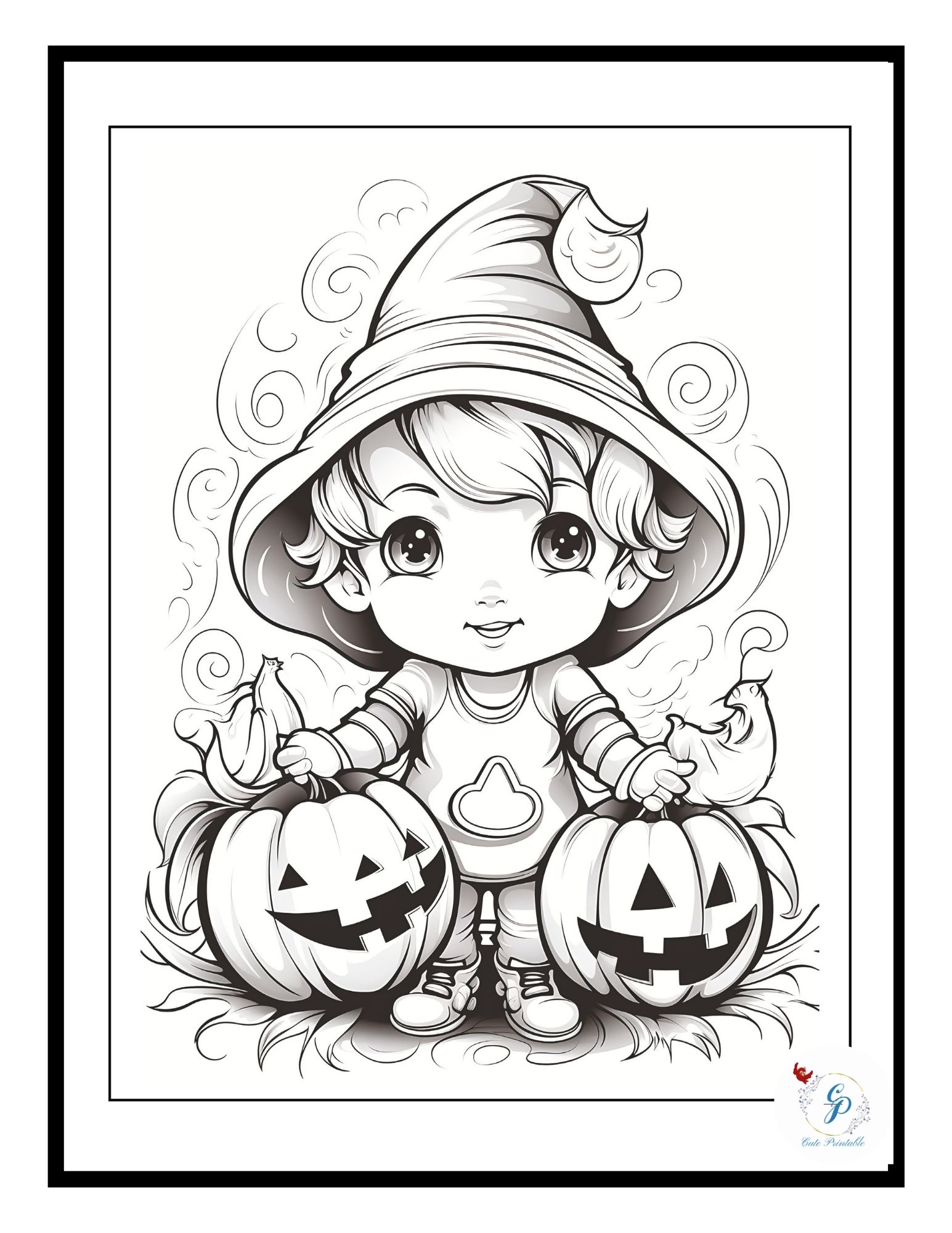 Cute Kids & Halloween Pumpkins Coloring Pages for Kids
